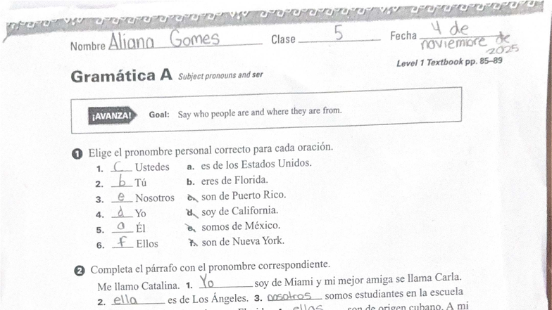 Gramática A y B: Pronombres y Verbo Ser - Nivel 1 - Studocu