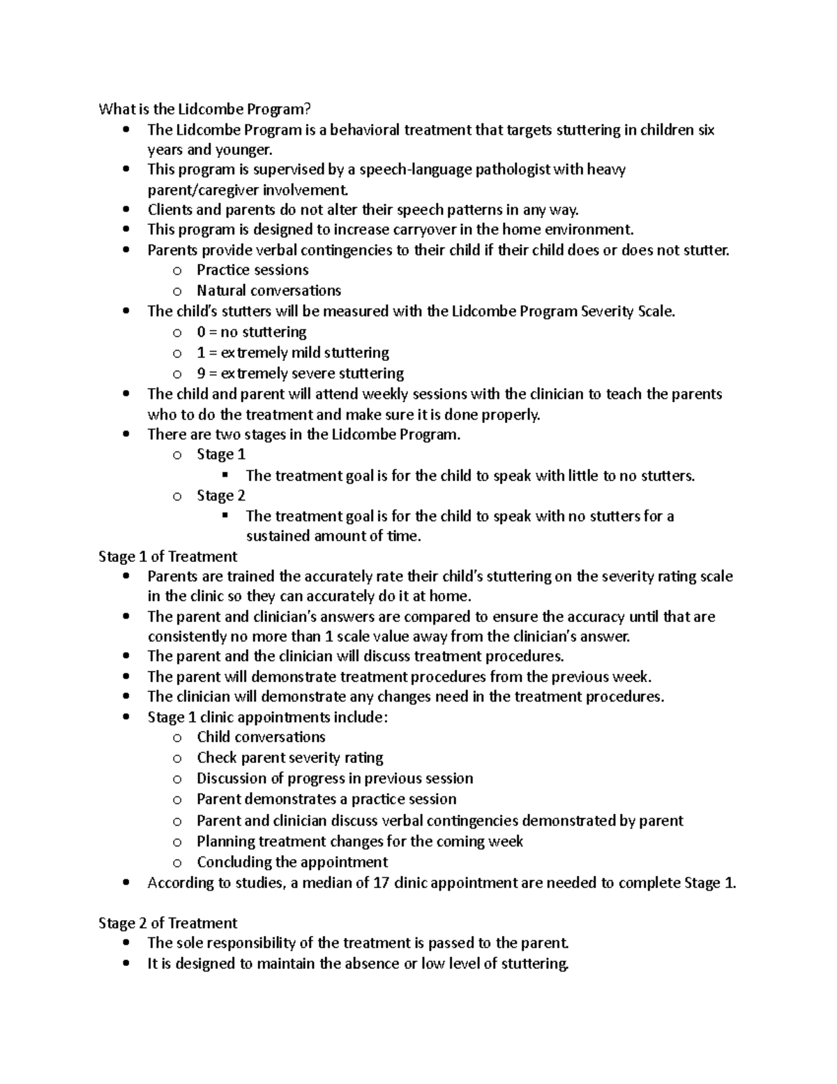 Lidcombe Program: Stuttering Treatment Notes for Children - Studocu