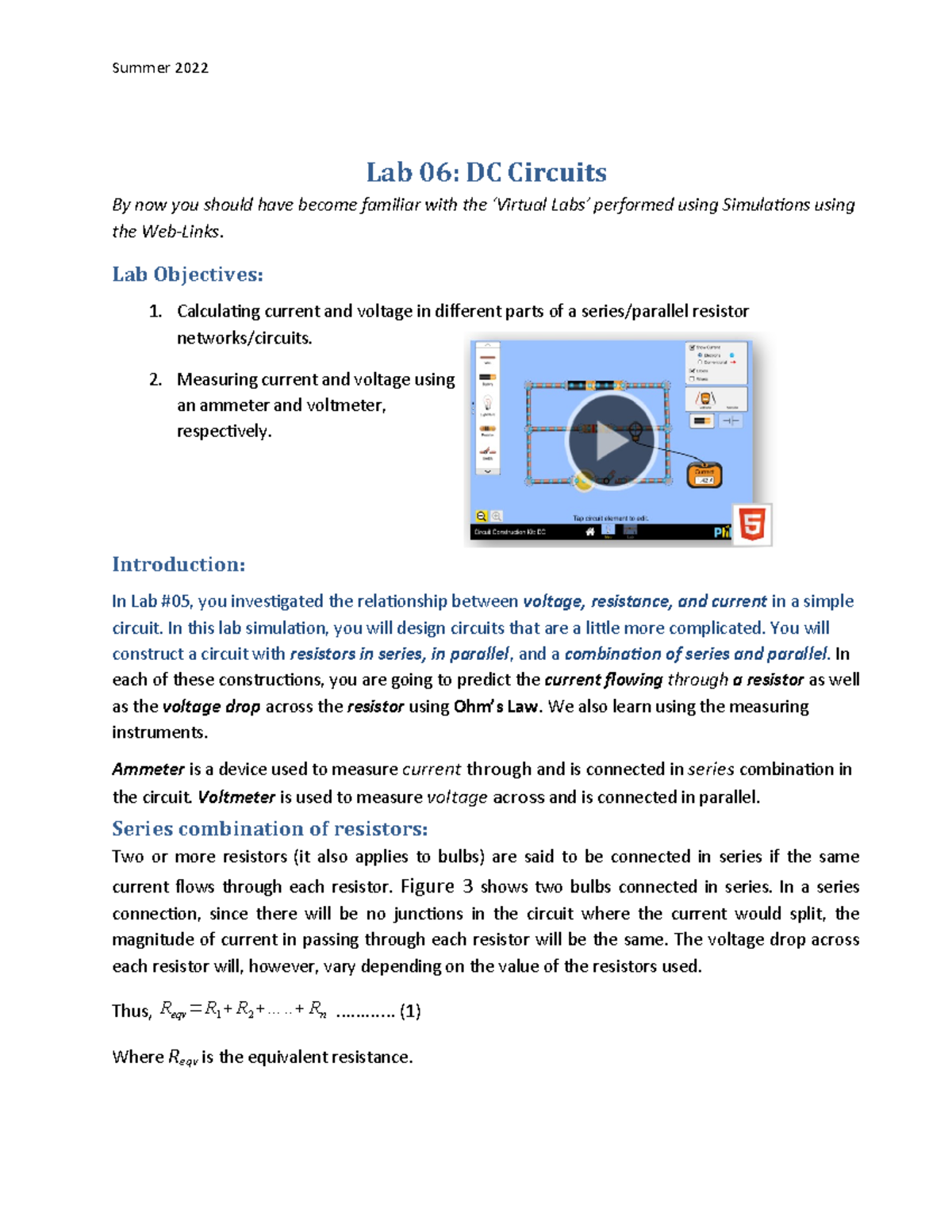 Lab 6–Circuit Construction completed - Lab 06: DC Circuits By now you ...