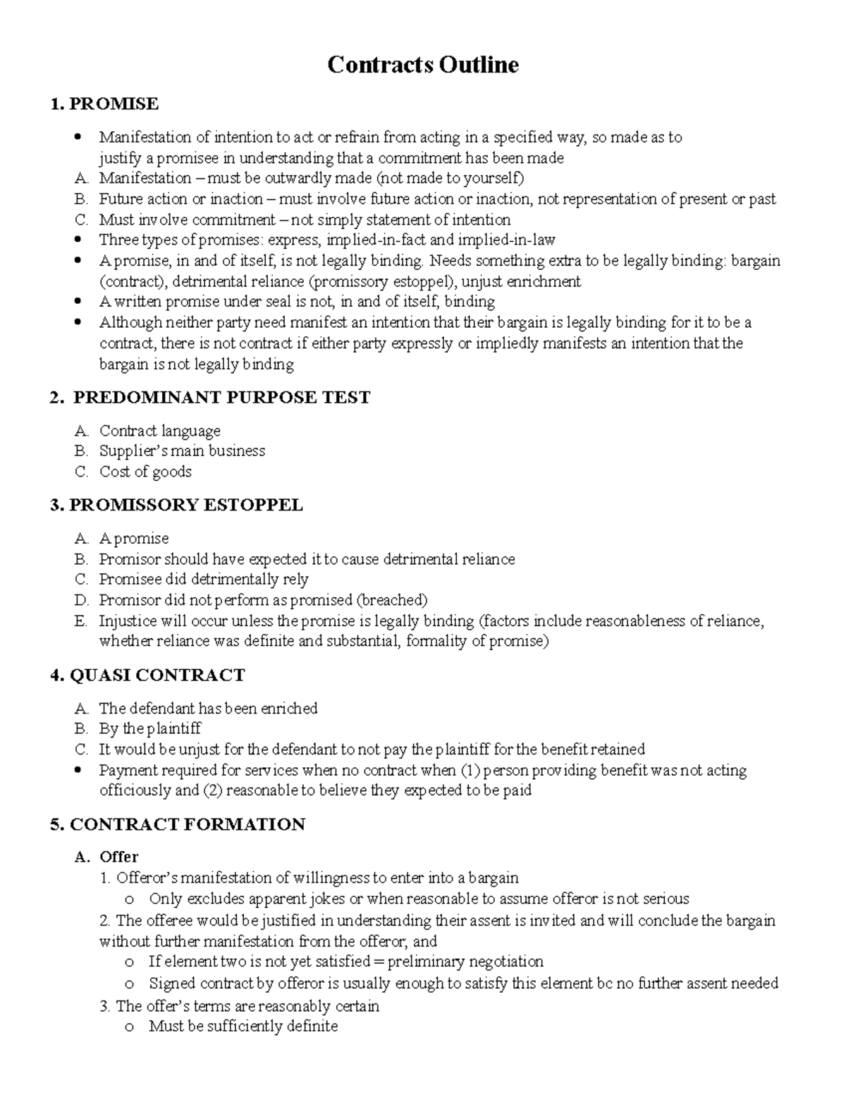 Contracts Outline and Legal Principles: Key Concepts and Applications ...