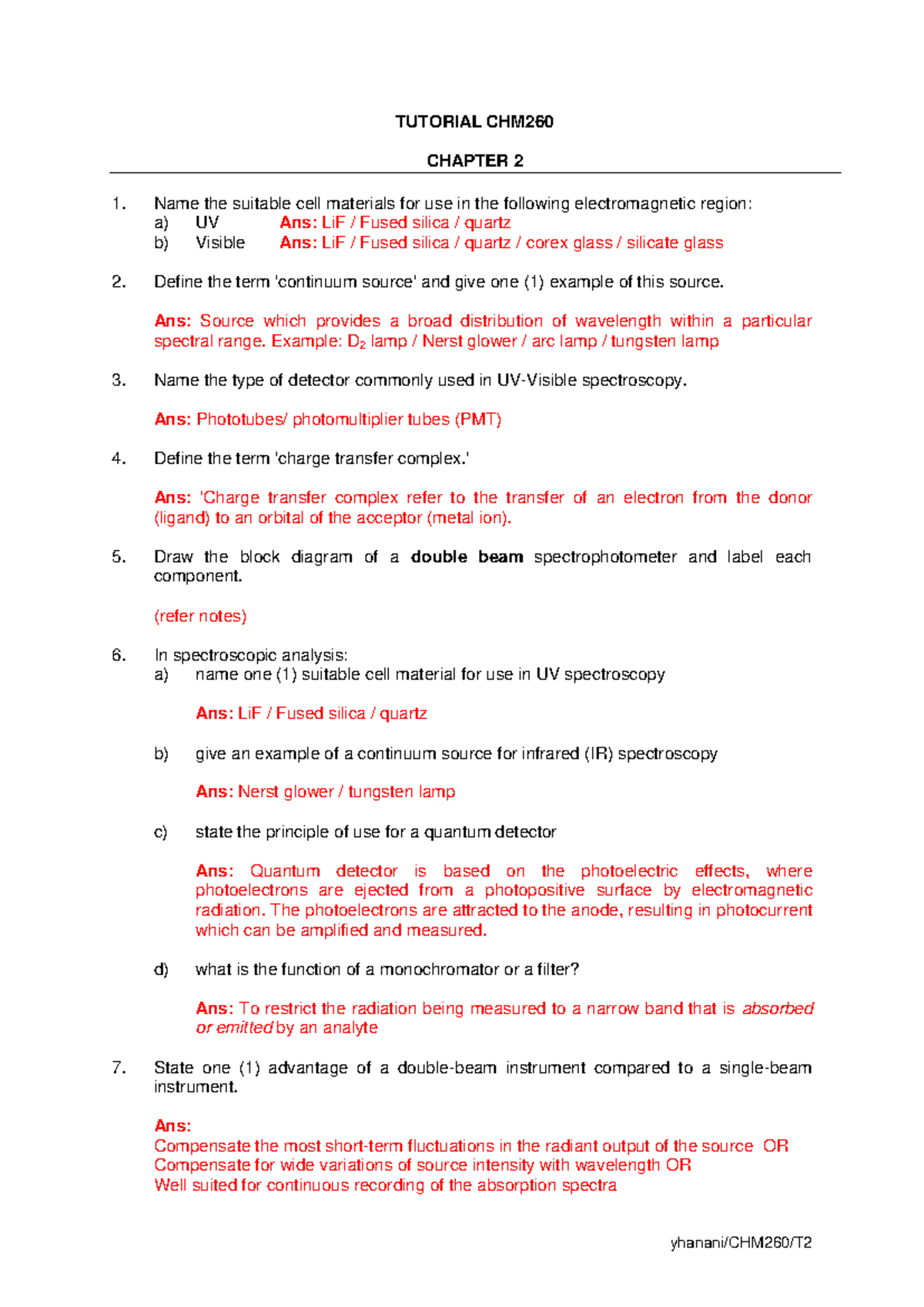 Tutorial 2 Ans-CHM260 - TUTORIAL CHM CHAPTER 2 Name the suitable cell ...