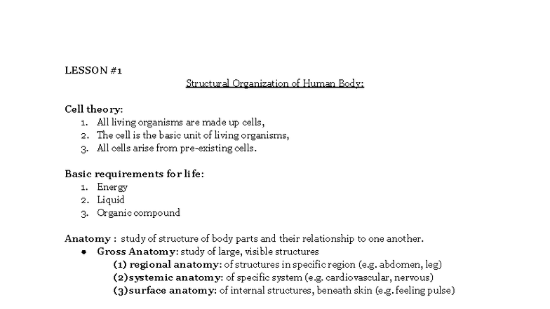 ANP Lesson 1-3: Structural Organization of the Human Body - Studocu