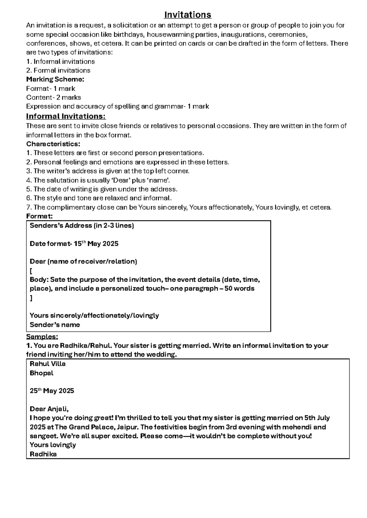 Informal Invitations & Replies: A Guide to Writing (ENG101) - Studocu