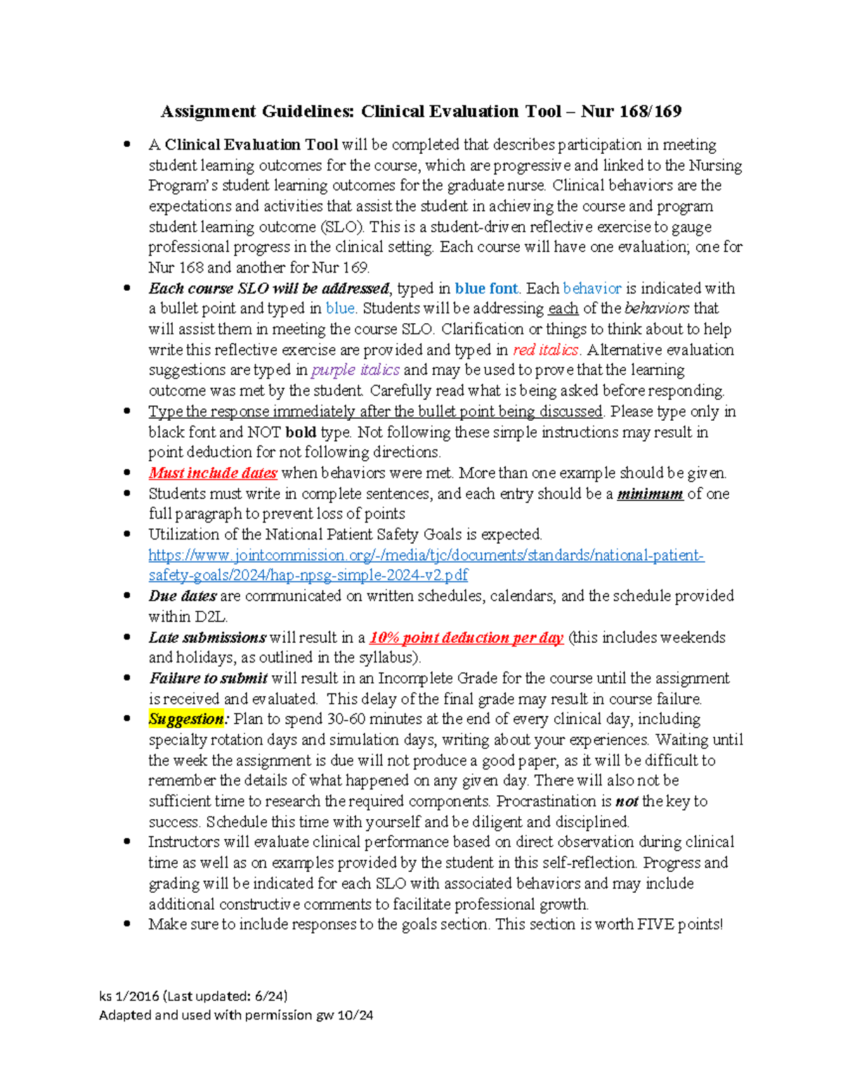 CET Assignment Guidelines for Nur 168 & 169 - FA24/25 - Studocu