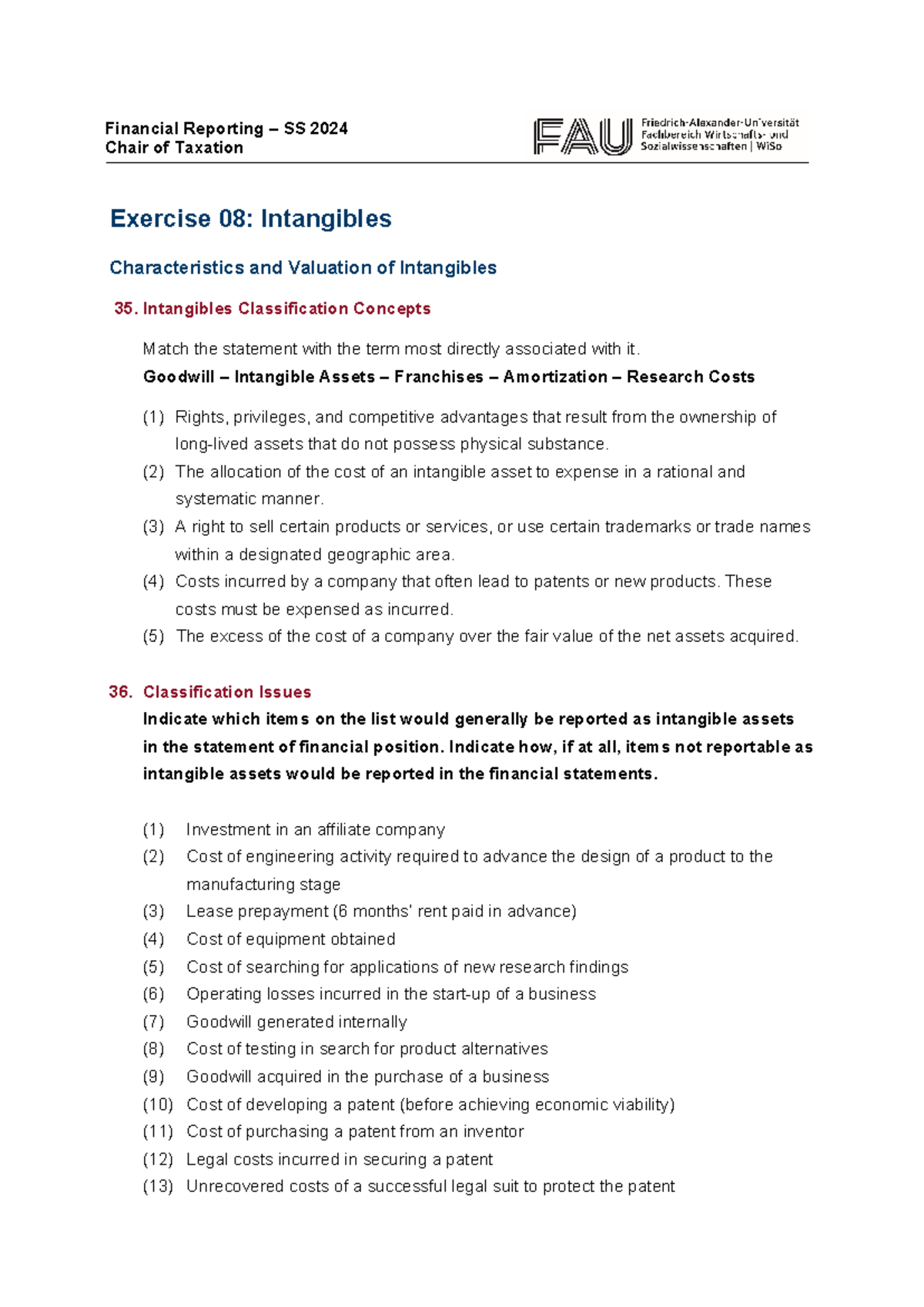 **SS 202 Exercise 08: Understanding & Accounting for Intangibles ...