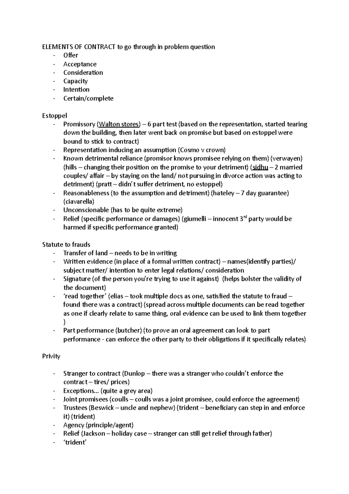 Wk 5 - contract tutorial notes - ELEMENTS OF CONTRACT to go through in ...