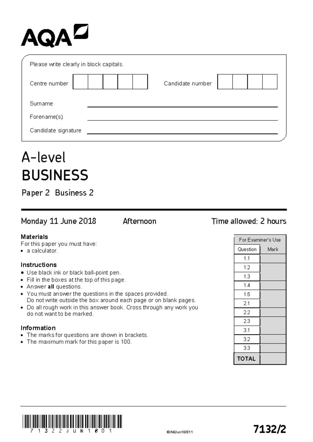 AQA Business Paper 2 (7132) - 2018 Revision Notes and Key Insights ...