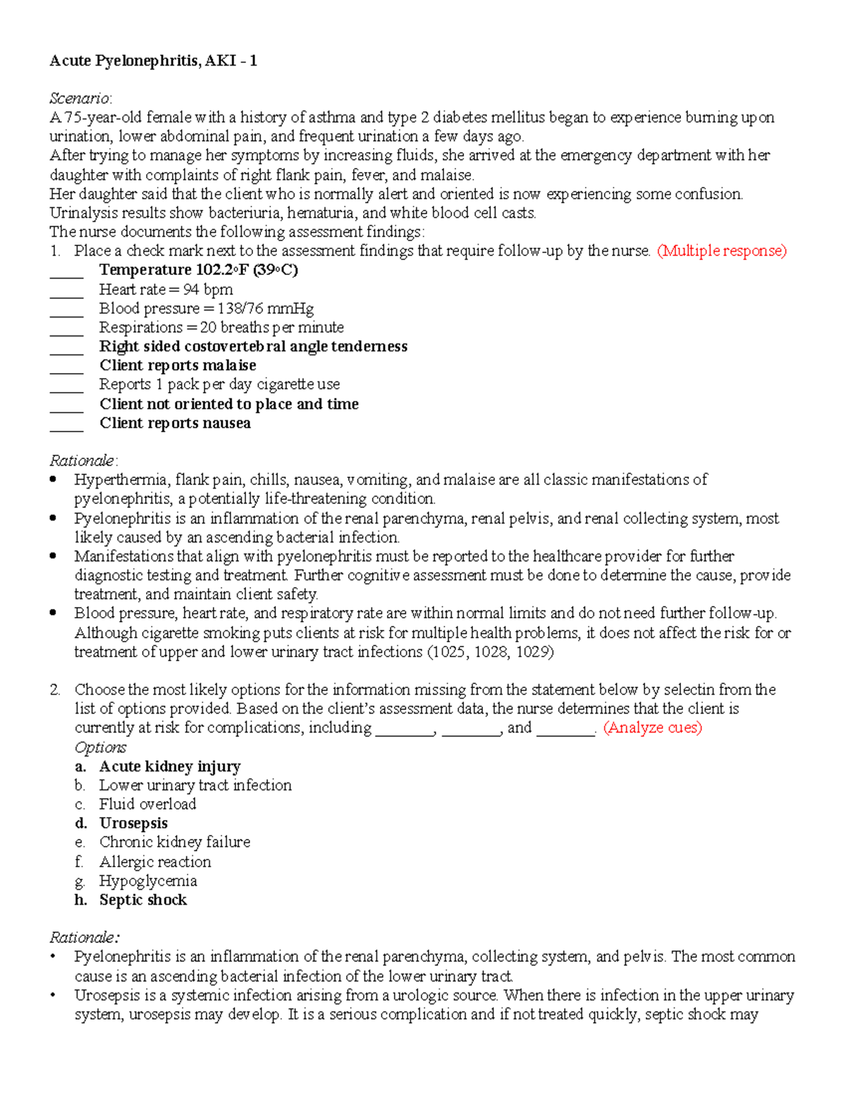 Acute Pyelonephritis Management & Nursing Considerations - 1 CSA - Studocu