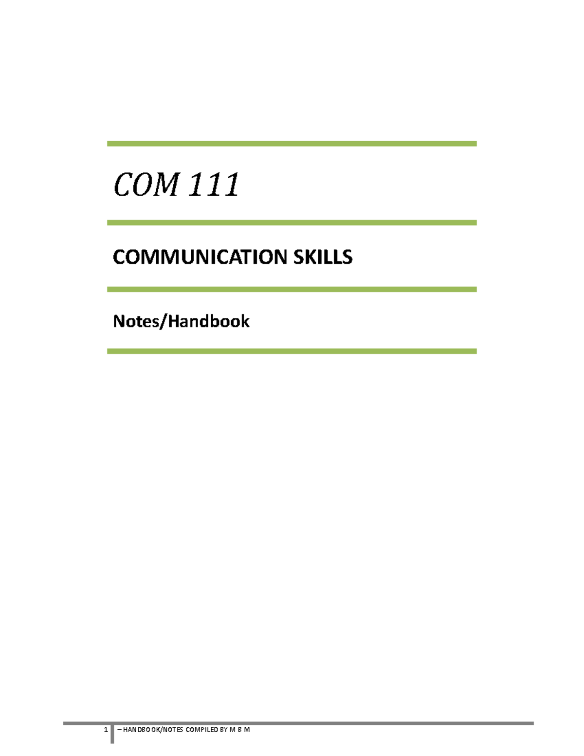 COM 111 Communication Skills Handbook and Notes: A Complete Guide - Studocu
