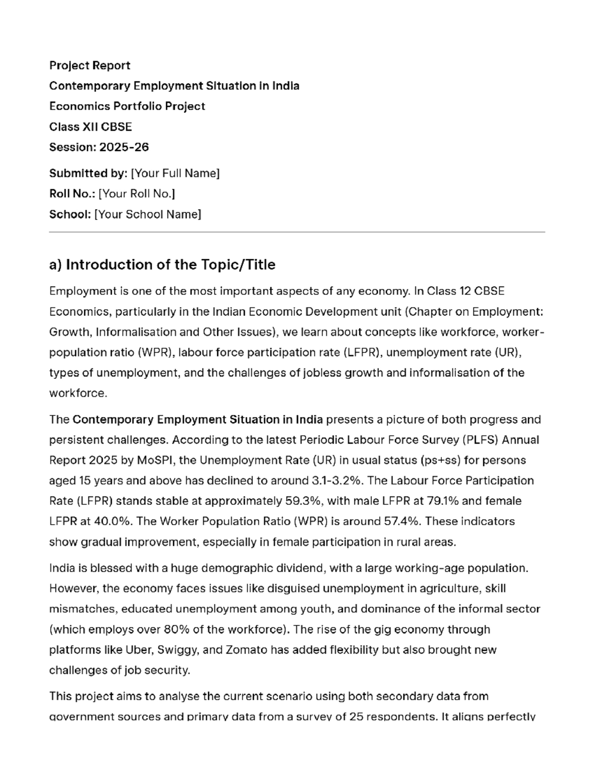 Project Report: Contemporary Employment Situation in India - Class XII ...