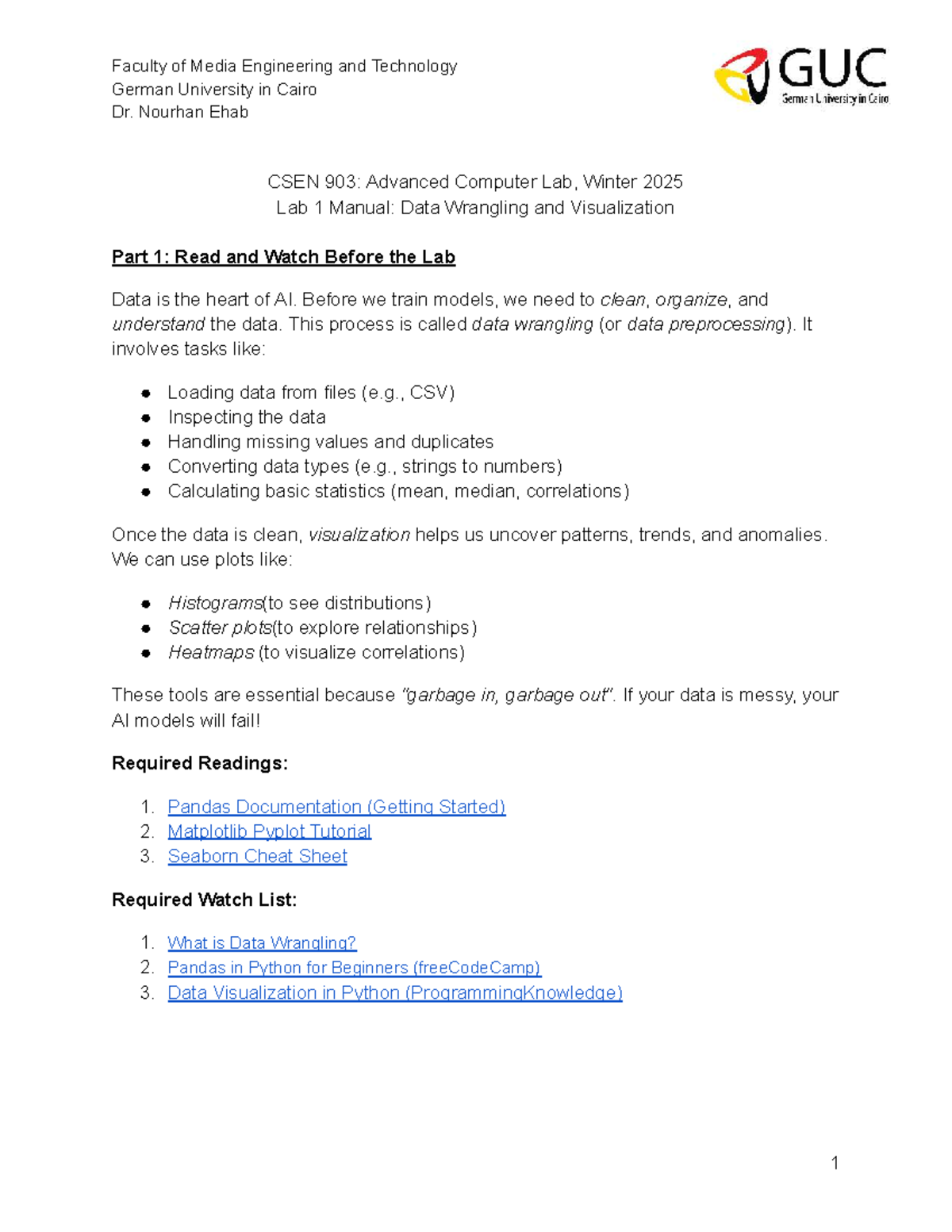CSEN 903: Advanced Computer Lab 1 - Data Wrangling & Visualization ...