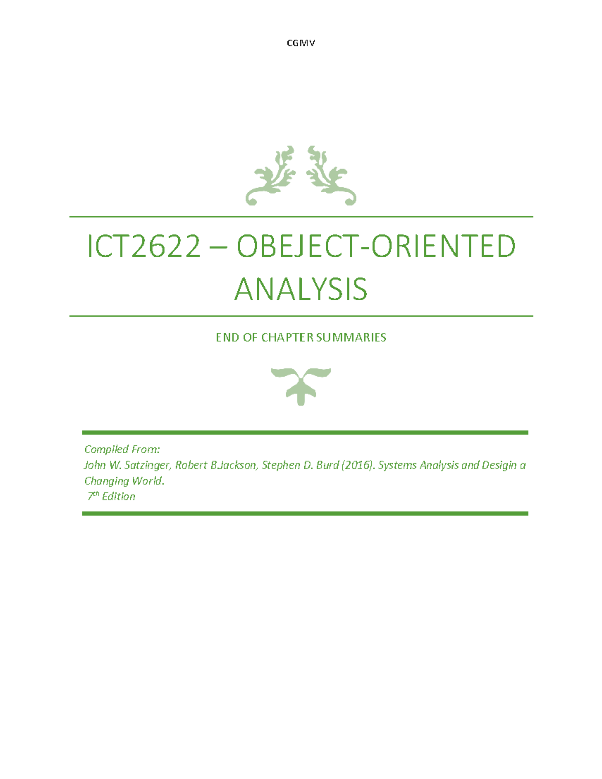 ICT2622 End Of Chapter Summariesdocx - ICT2622 – OBEJECT-ORIENTED ANALYSIS END OF CHAPTER ...