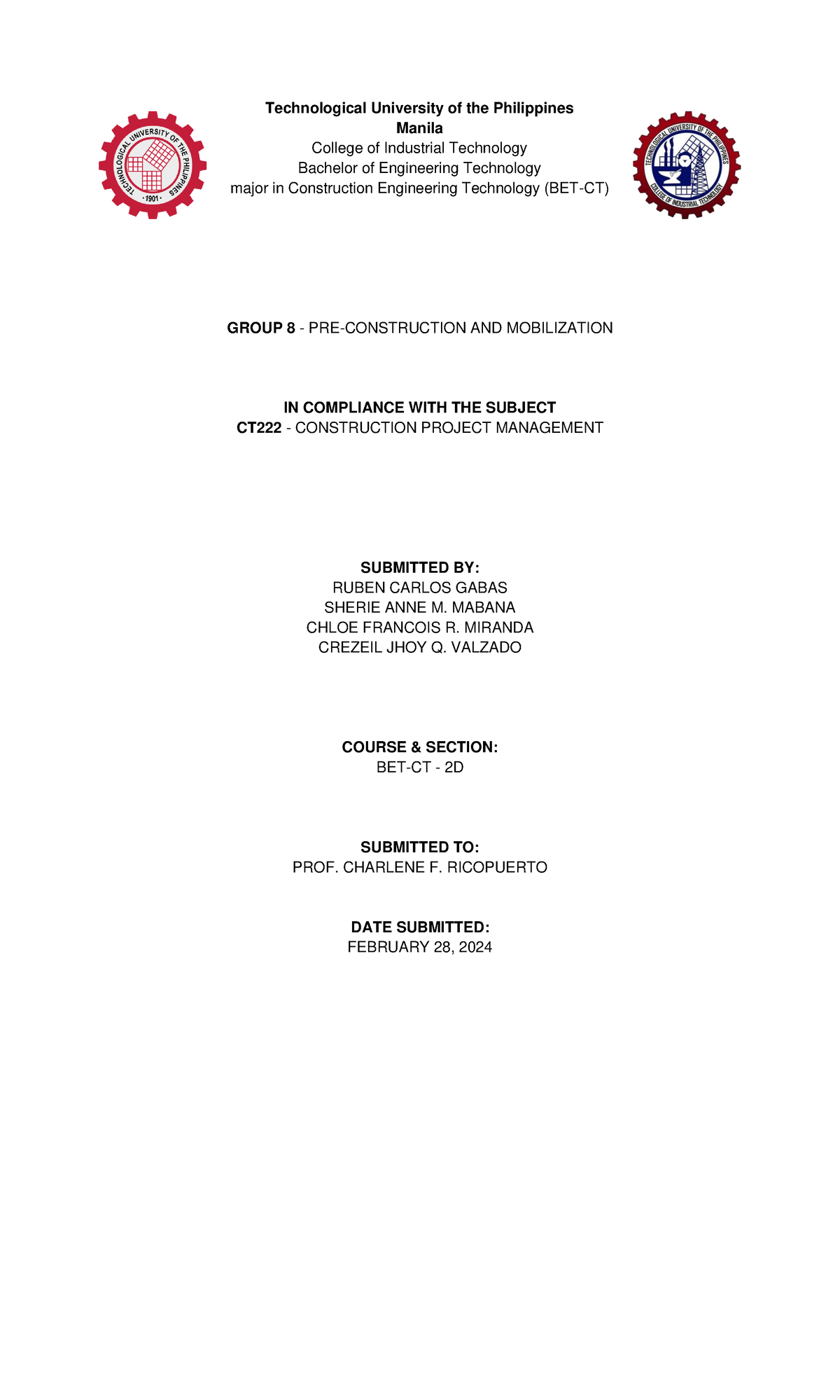 CT222 - Pre-Construction & Mobilization Study Notes for BET-CT - Studocu