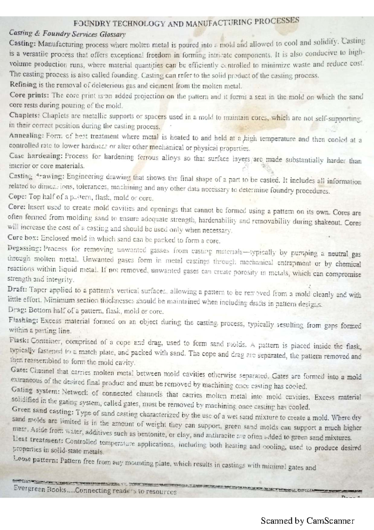 ENG 201: FOUNDRY TECHNOLOGY AND MANUFACTURING PROCESSES Past Questions ...