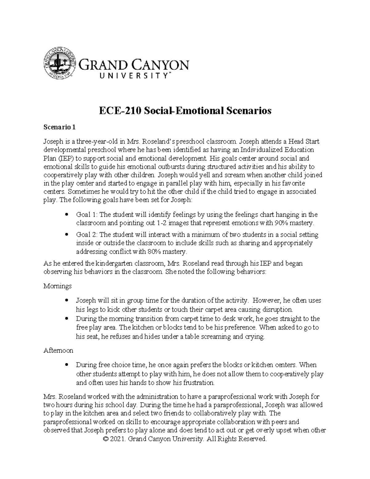 ECS 210 T7: Social Emotional Development Scenarios and Strategies - Studocu