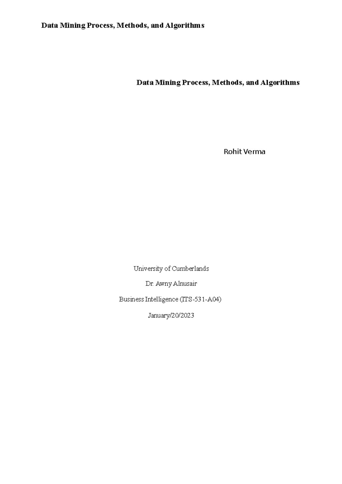 Week 2. ch-4 - assignment - Data Mining Process, Methods, and ...