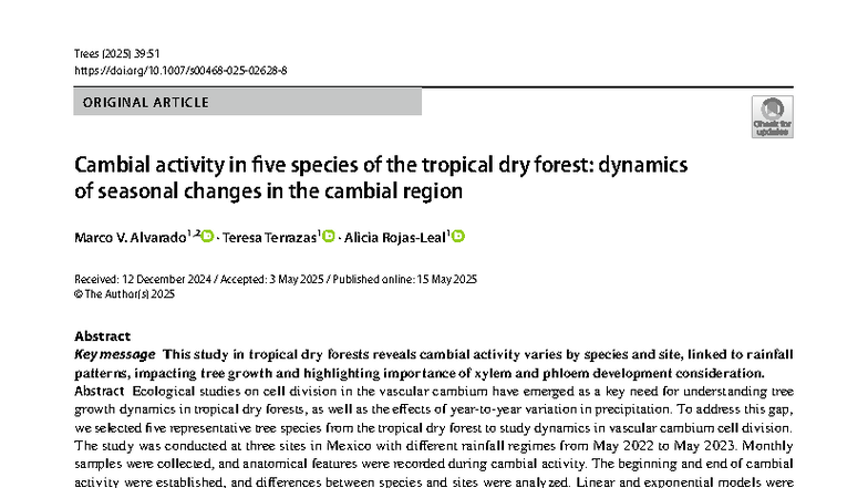 Cambial Activity Dynamics in Tropical Dry Forest Trees (2025) - Studocu