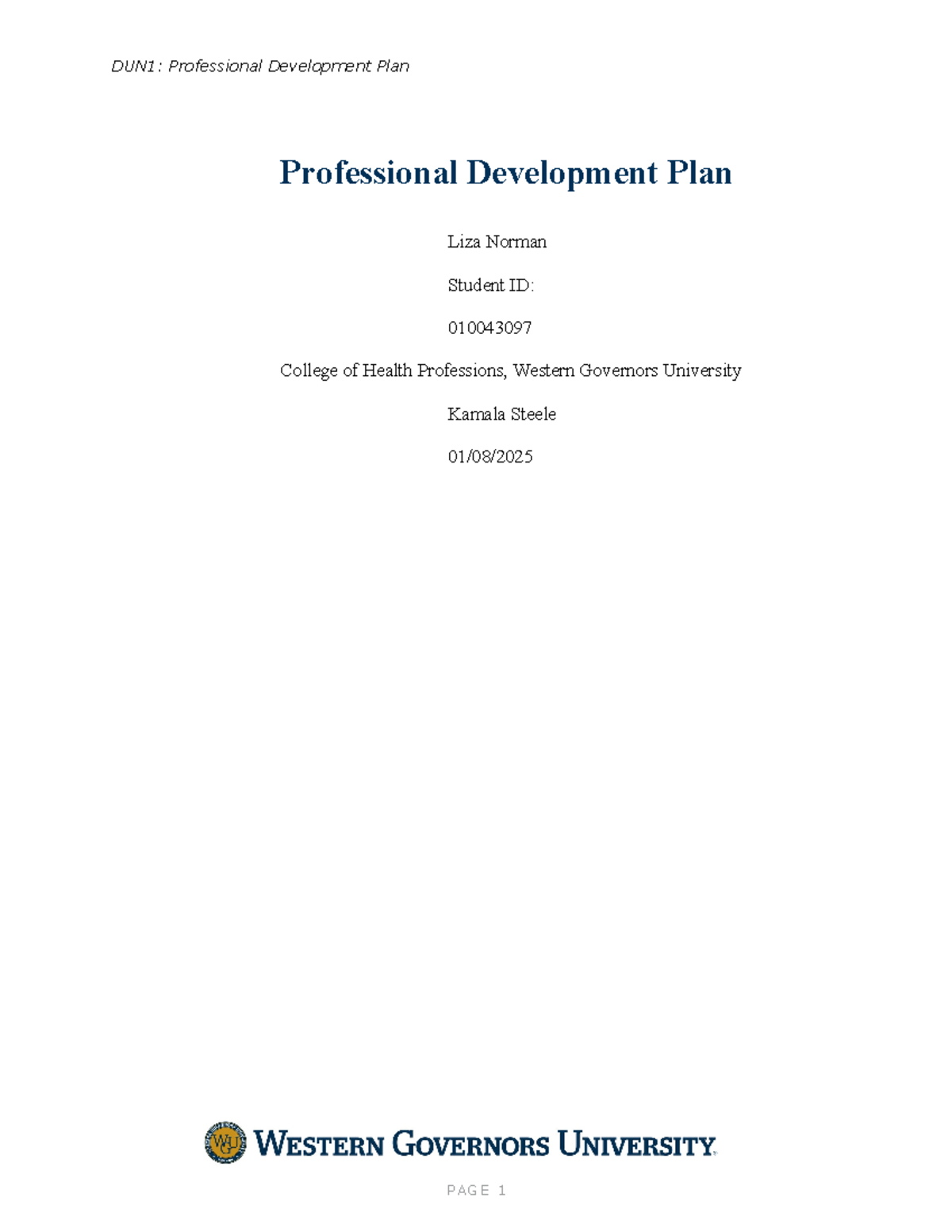 E225 Professional Development Plan for Nursing Career Growth - Studocu