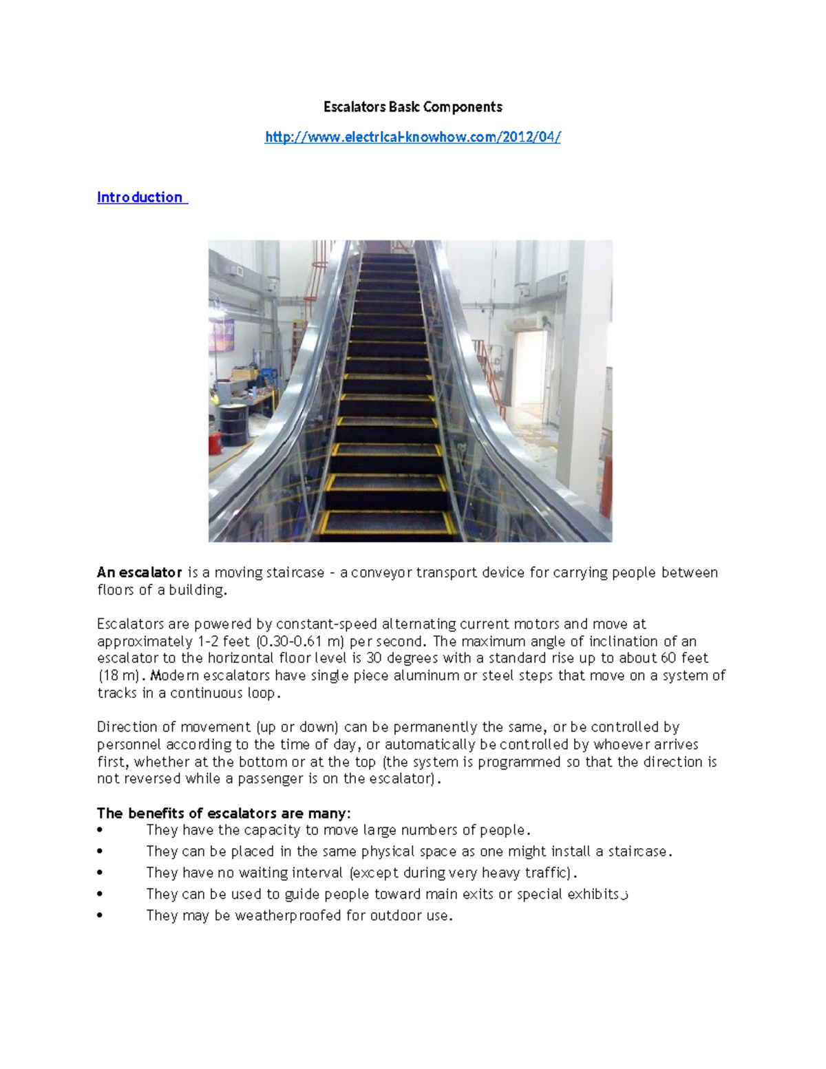 Escalators MECH 101: Basic Components & Introduction - Studocu