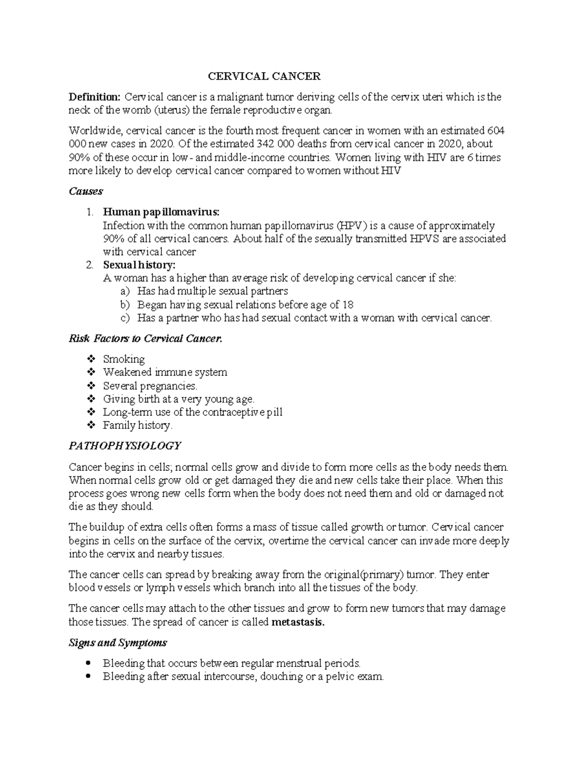 Cervical Cancer Overview: Causes, Symptoms, Stages & Treatment Notes ...