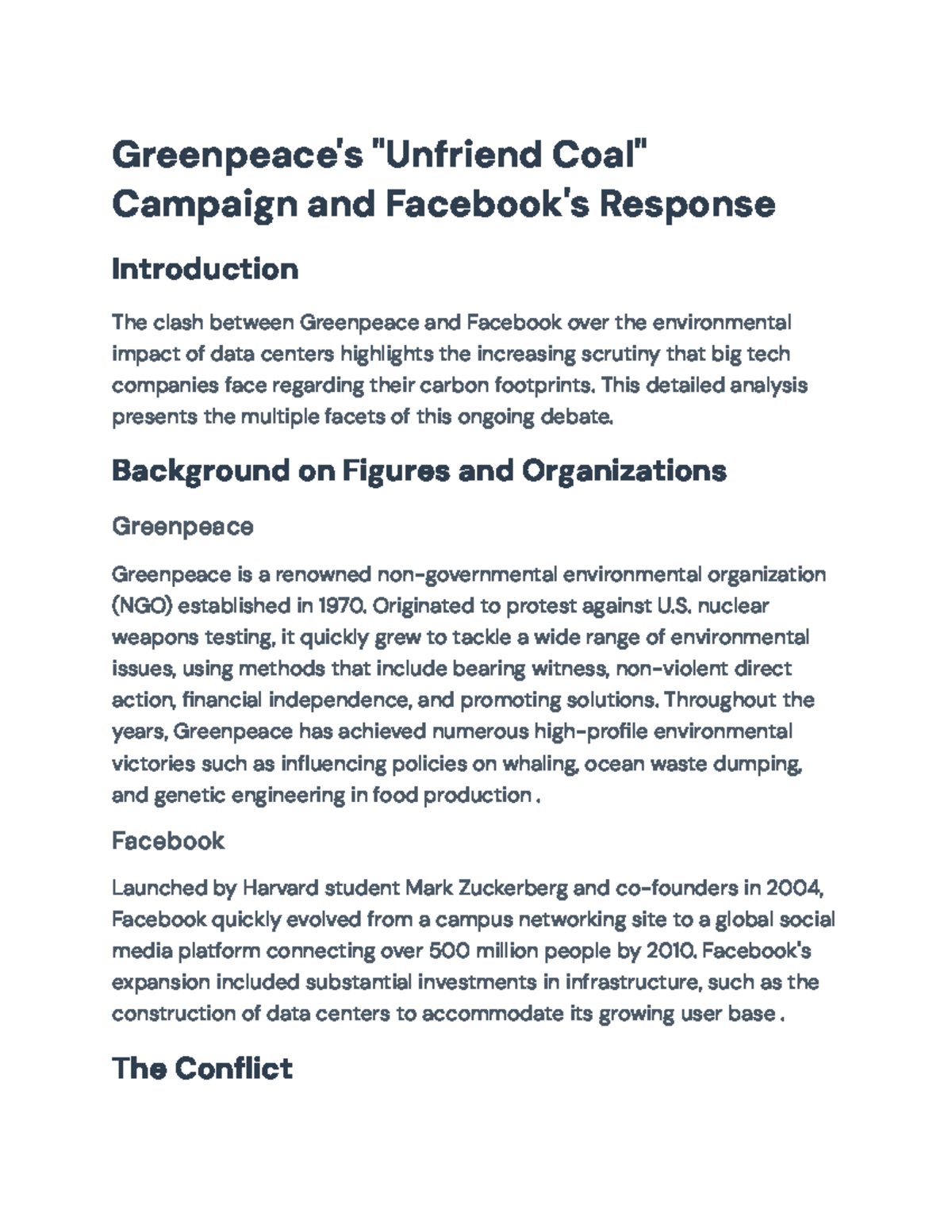 Greenpeace's "Unfriend Coal" Campaign vs. Facebook's Energy Practices ...