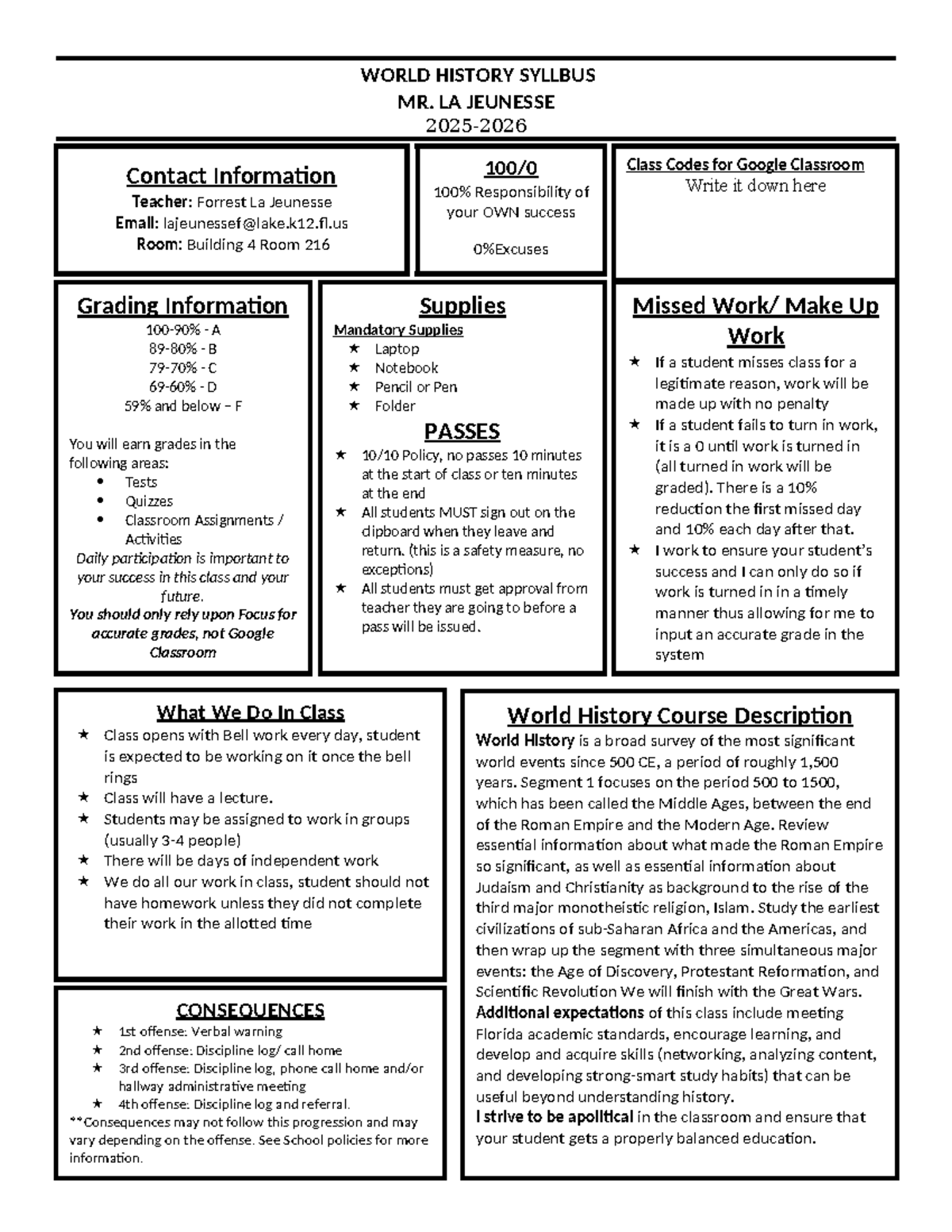WORLD HISTORY SYLLABUS (Course Code: WH101) - Mr. La Jeunesse - Studocu