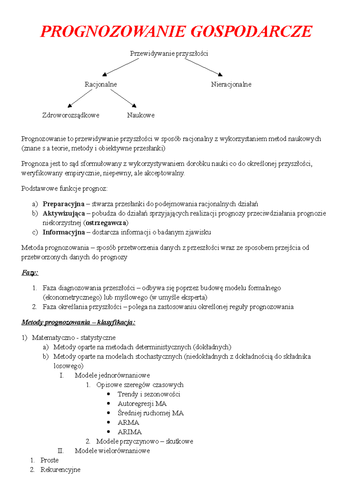 Prognozowanie gospodarcze wykład (rocznik 2021-2022) prof. Dominik ...