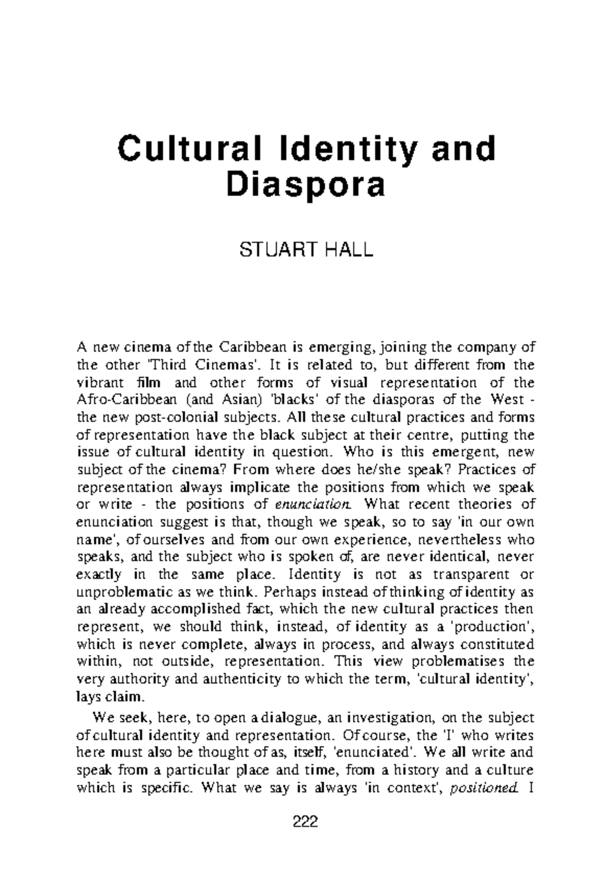Cultural Identity & Diaspora: Insights from Stuart Hall's Analysis ...
