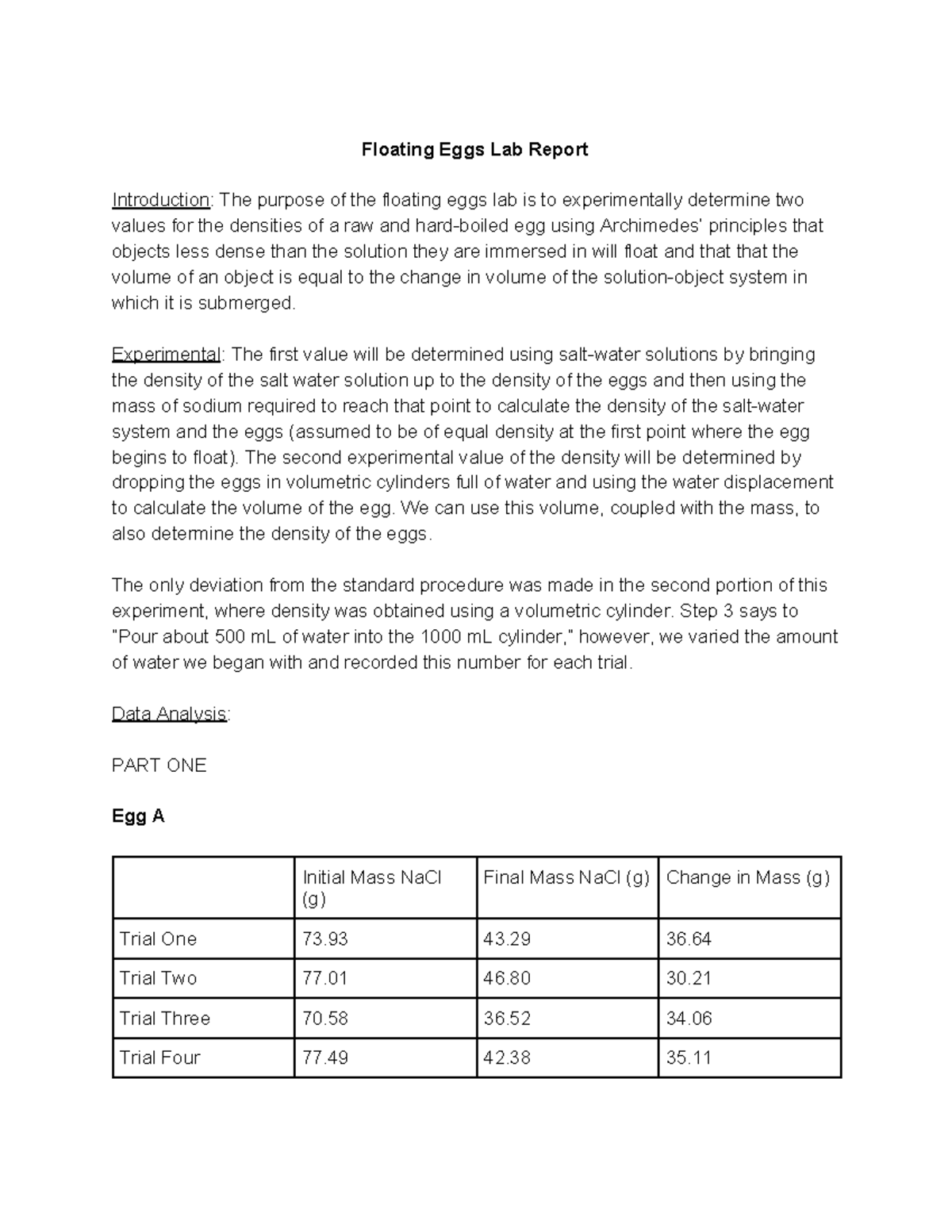 Floating Eggs Lab Report: Density Analysis of Raw vs Hard-Boiled Eggs ...