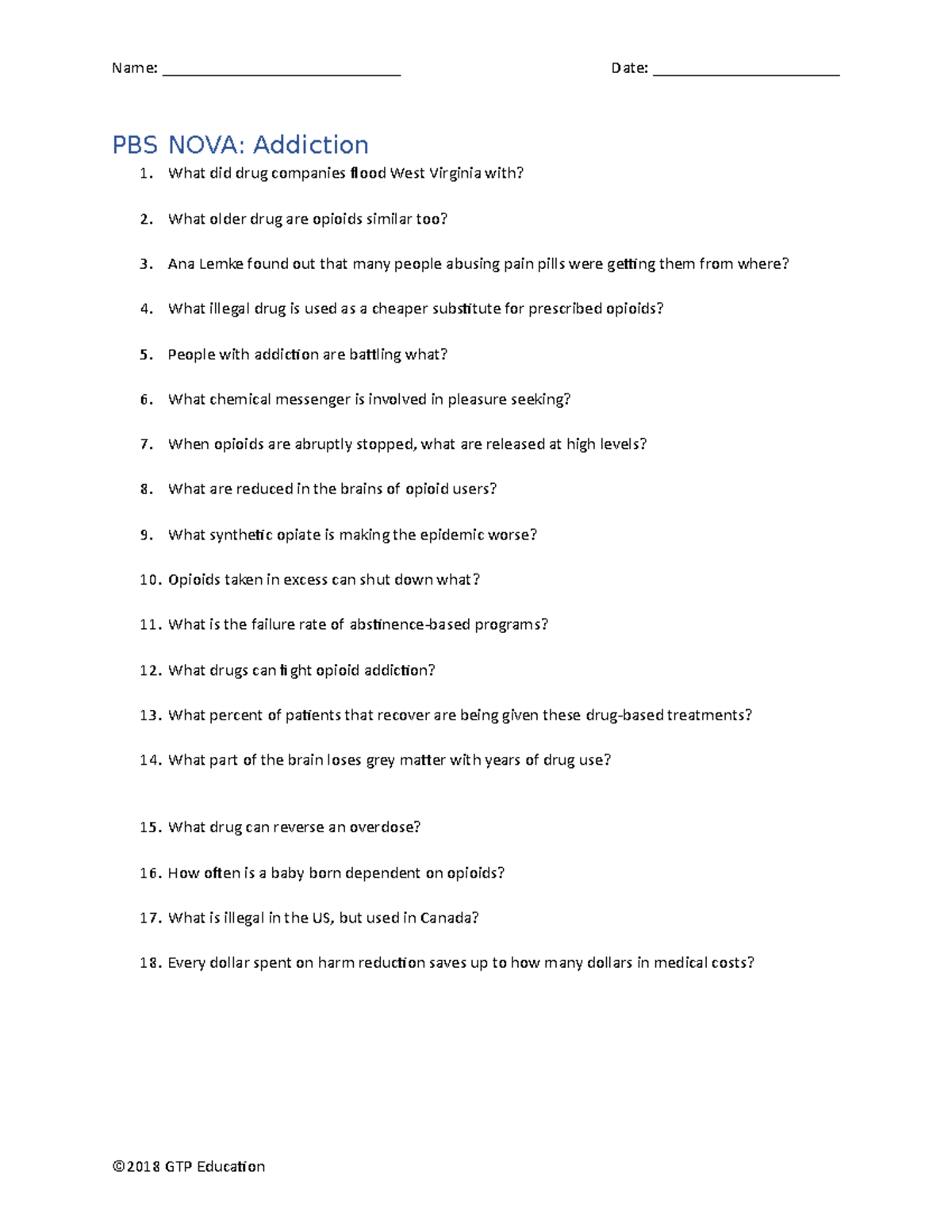 Pbsnovaaddiction Video Questions-1 - Name ...