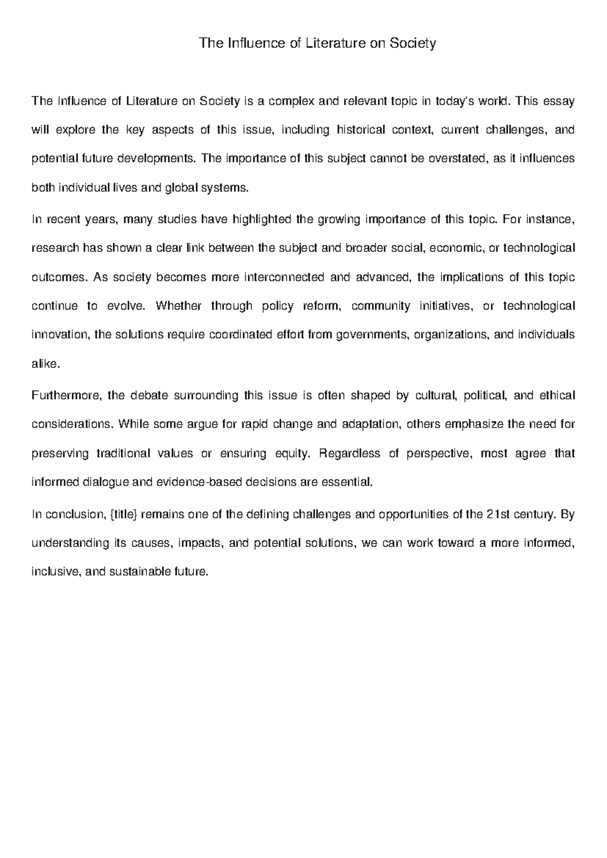 ENG 201: The Impact of Literature on Society - An Essay Analysis - Studocu