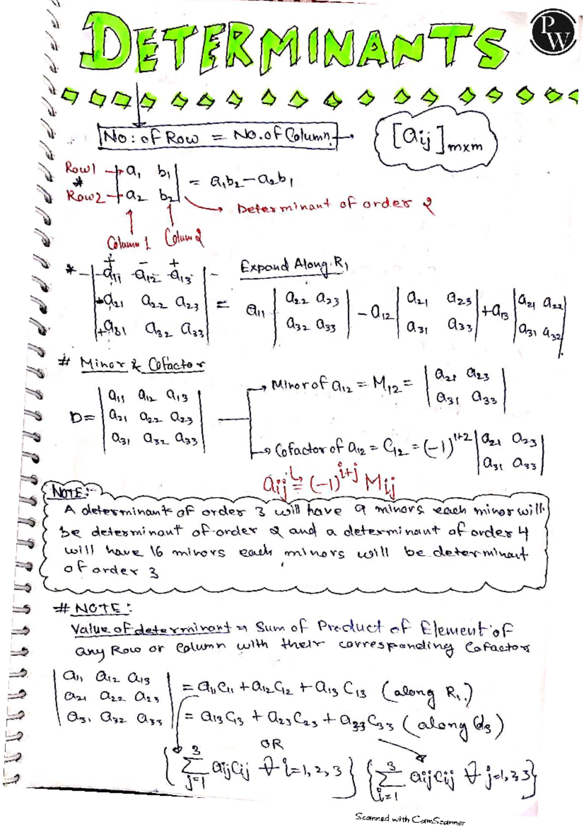 Determinants Handwritten Notes for Lakshya JEE 2026 - Study Guide - Studocu
