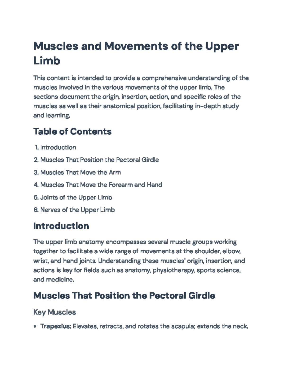 Muscles and Movements of the Upper Limb Anatomy Study Guide - Muscles ...