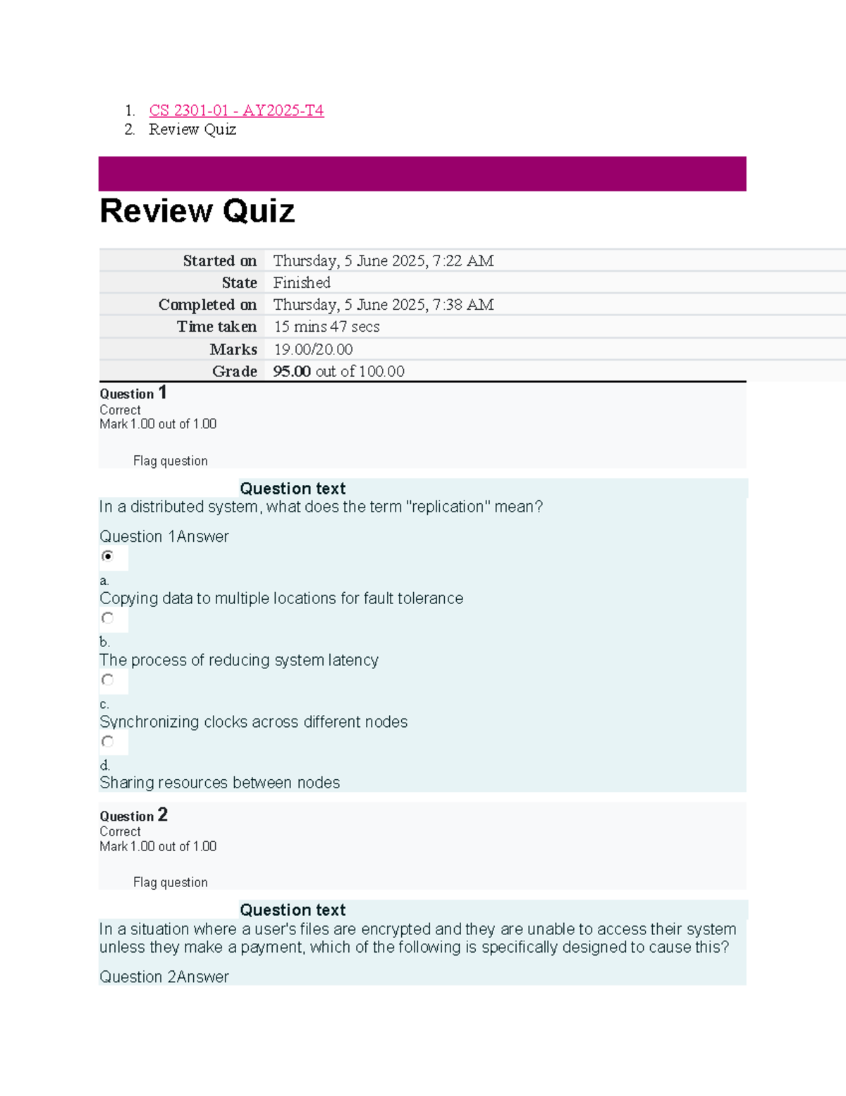 CS OS Quiz Review: Key Concepts and Questions Explained - Studocu