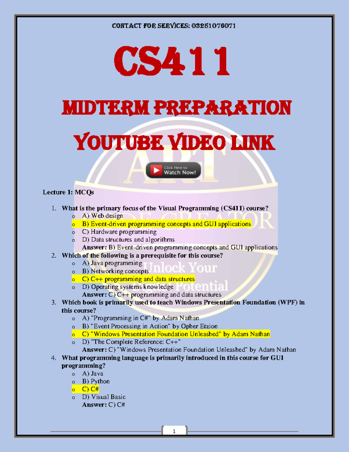 CS411 MIDTERM PREPARATION: Comprehensive MCQs Review for 2024 - Studocu