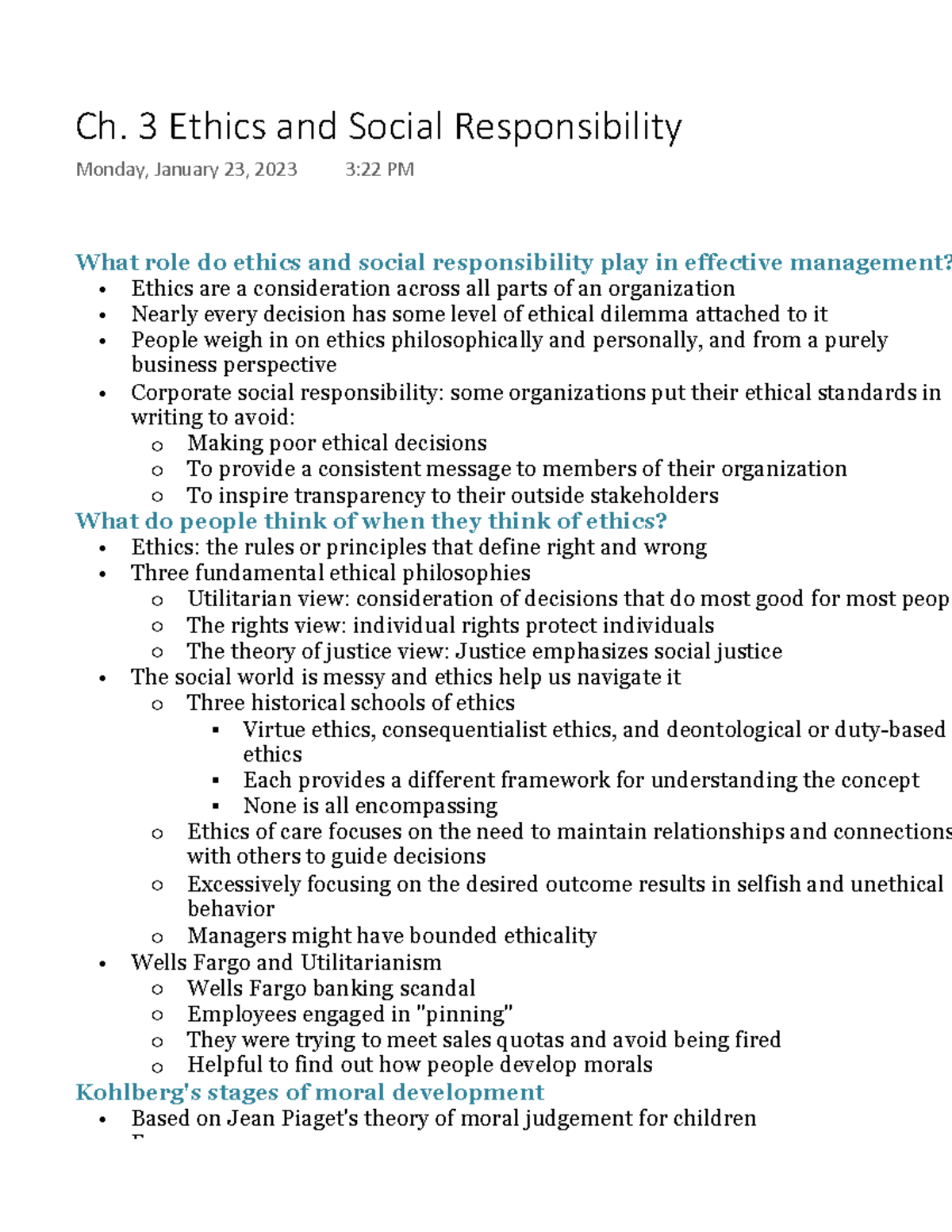 Ch. 3 Ethics and Social Responsibility - What role do ethics and social ...