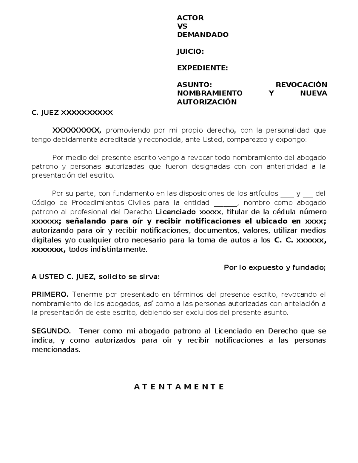 Revocación y Nombramiento de Abogado - Procedimientos Civiles - Studocu