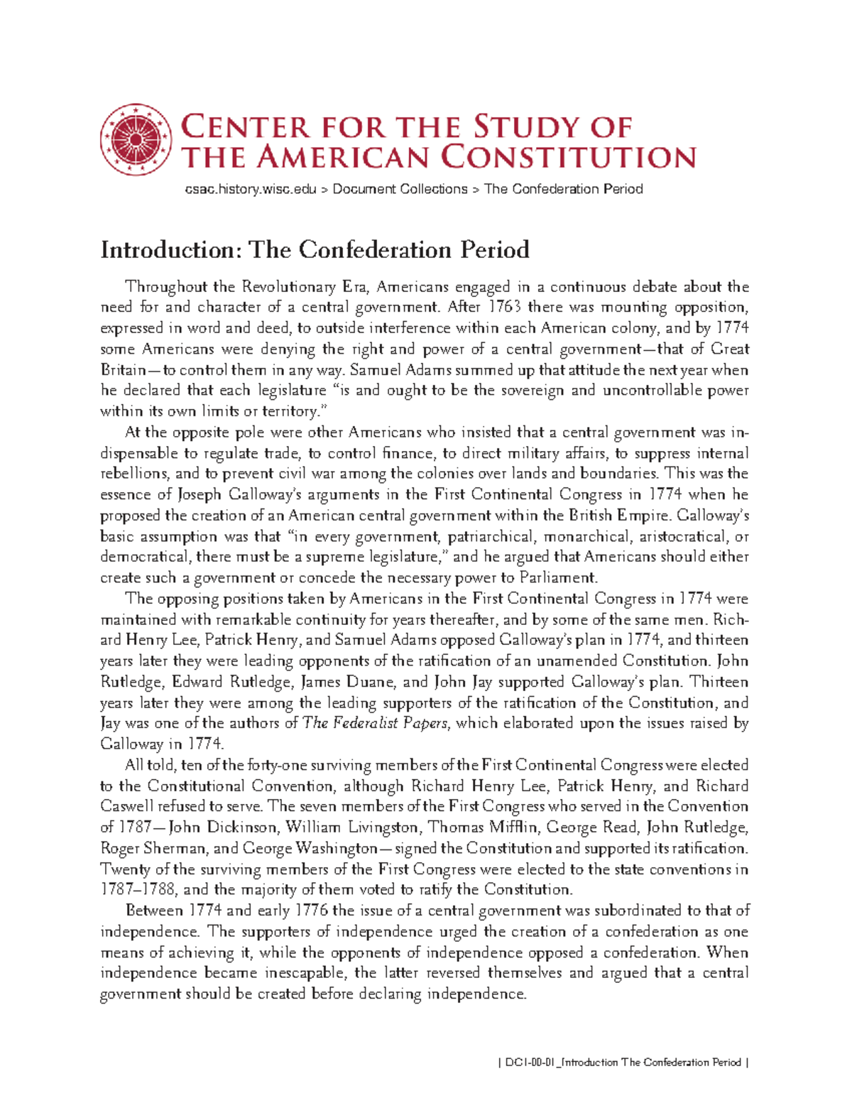 DC1-00-01 Lecture Notes: The Confederation Period Overview - Studocu