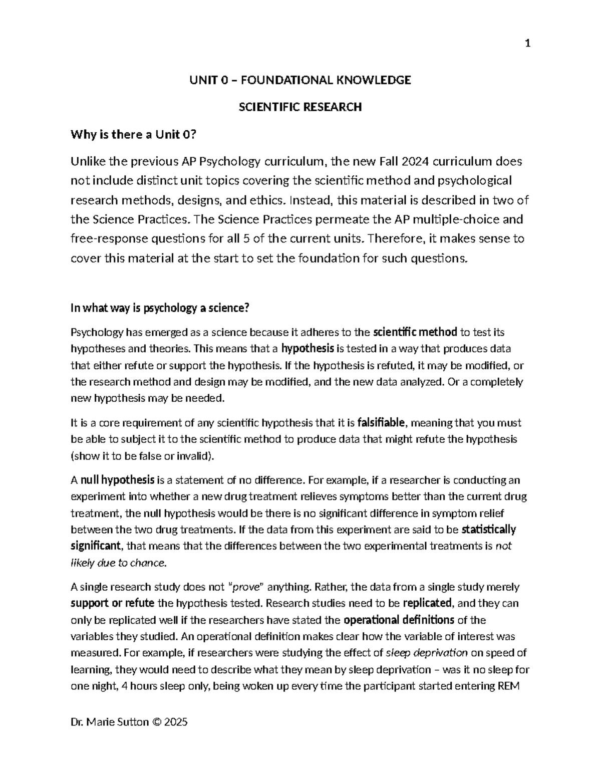 AP Psychology (2025) Unit 0: Foundations of Scientific Research Methods ...