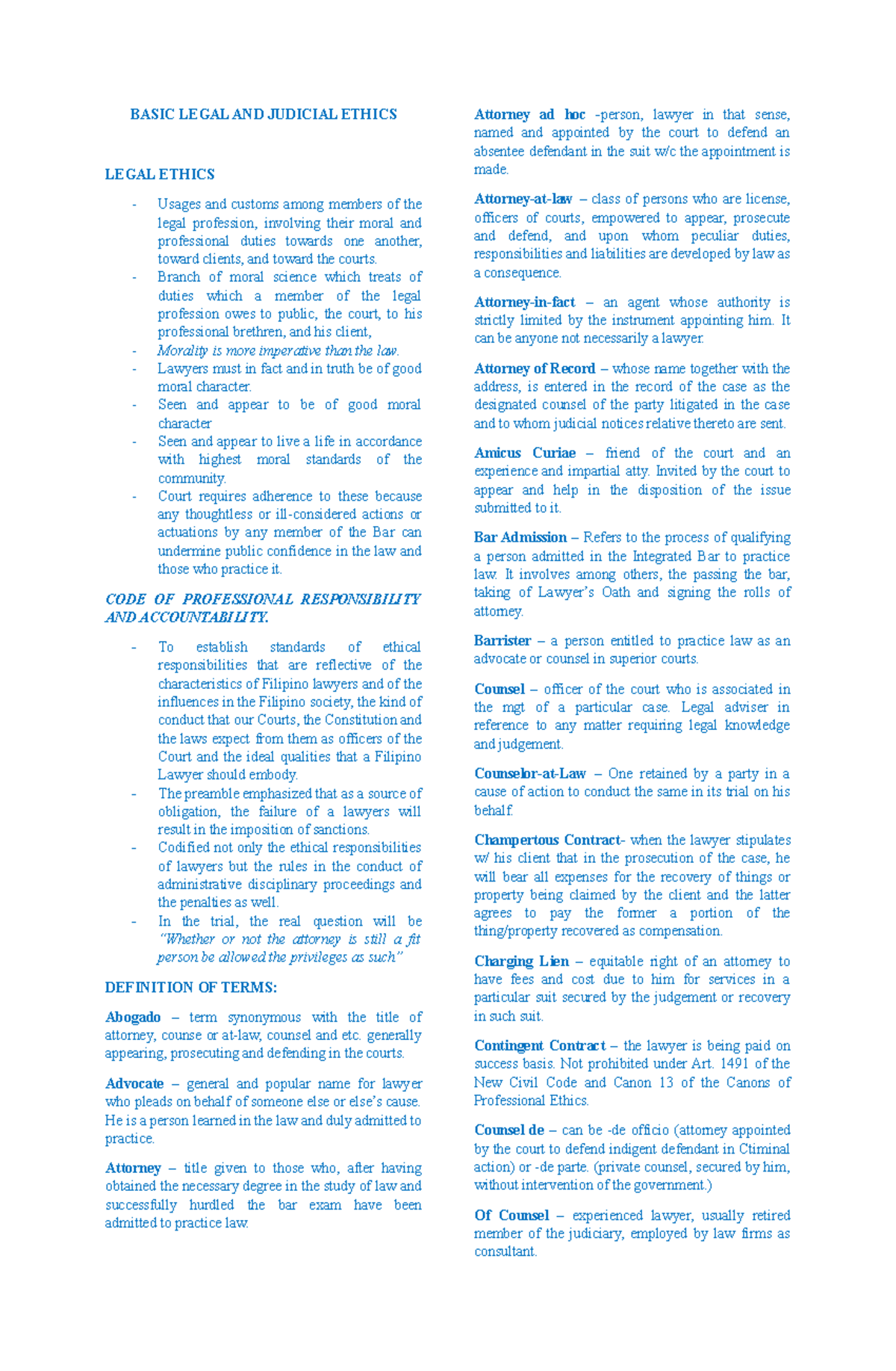 Basic Legal and Judicial Ethics: A Comprehensive Overview - Studocu