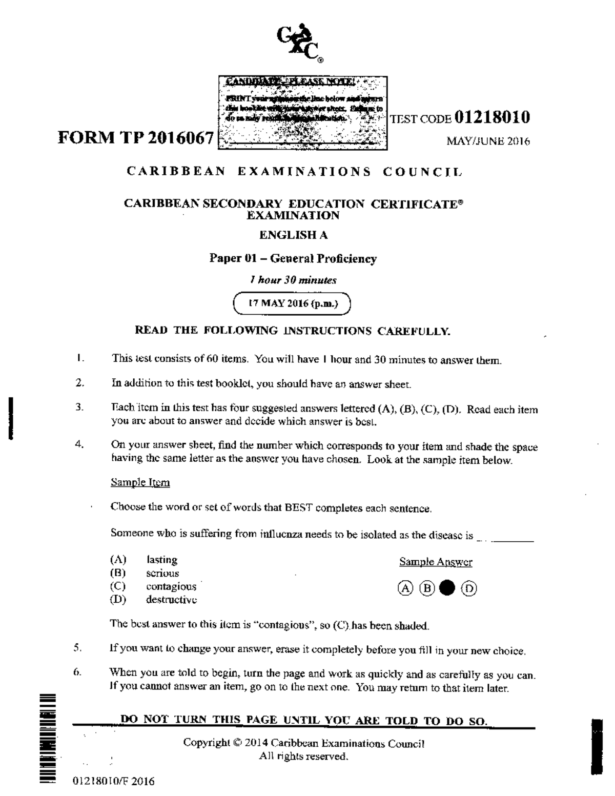 CSEC English A June 2016 Paper 01 General Proficiency Worked Solutions - Studocu