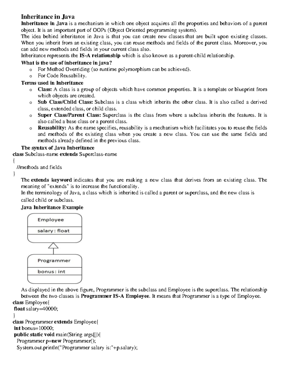 Java Chapter-2: Inheritance in Java Explained - Studocu