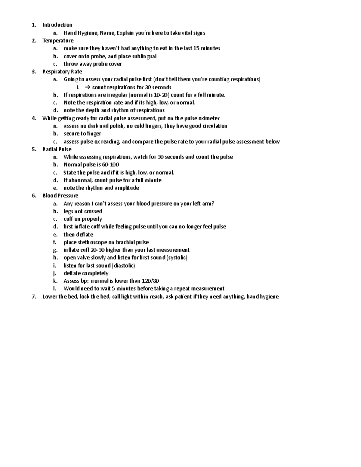 Vital Sign Check Off - 1. 2. 3. 4. 5. 6. 7. Introduction a. Hand ...