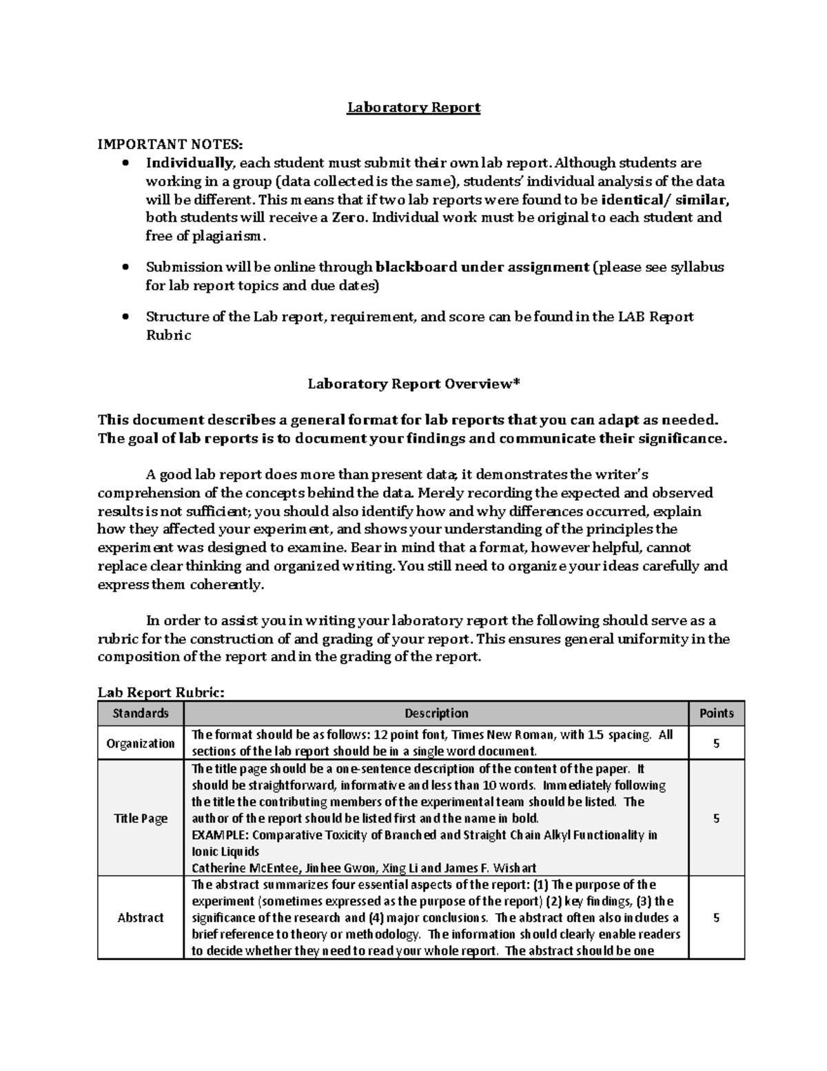 Laboratory Report Rubric(1 - Laboratory Report IMPORTANT NOTES ...