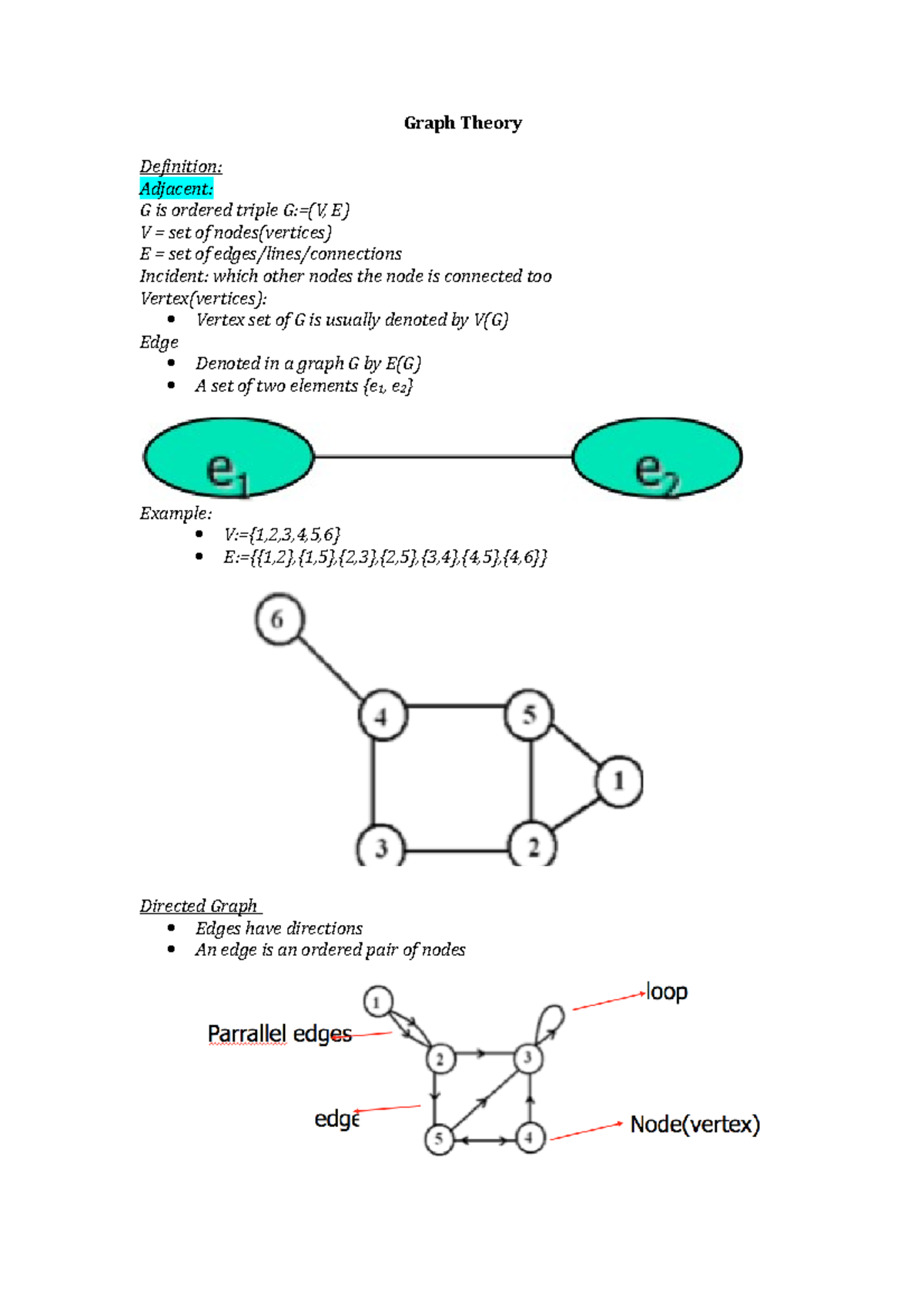 Graph Theory ntc - Lecture notes 10-15 - Graph Theory Definition ...