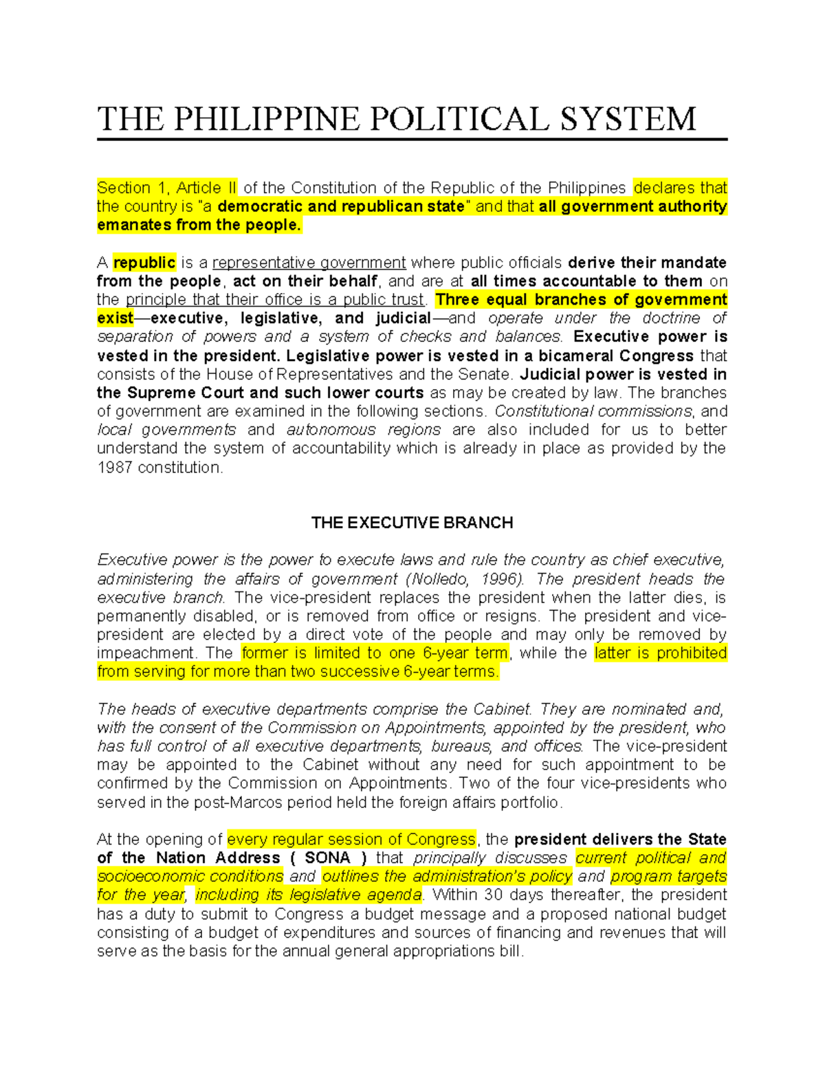 Philippine Political System Overview: Structure and Functions - Studocu
