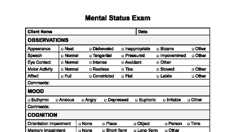 MSE Template: Mental Status Exam Observations and Notes - Studocu