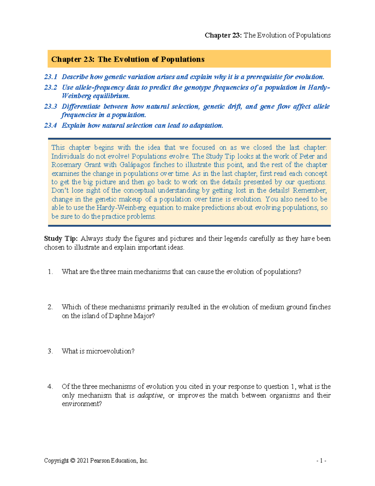 CH 23 Bio12 Final Exam Notes on Evolution of Populations - Studocu