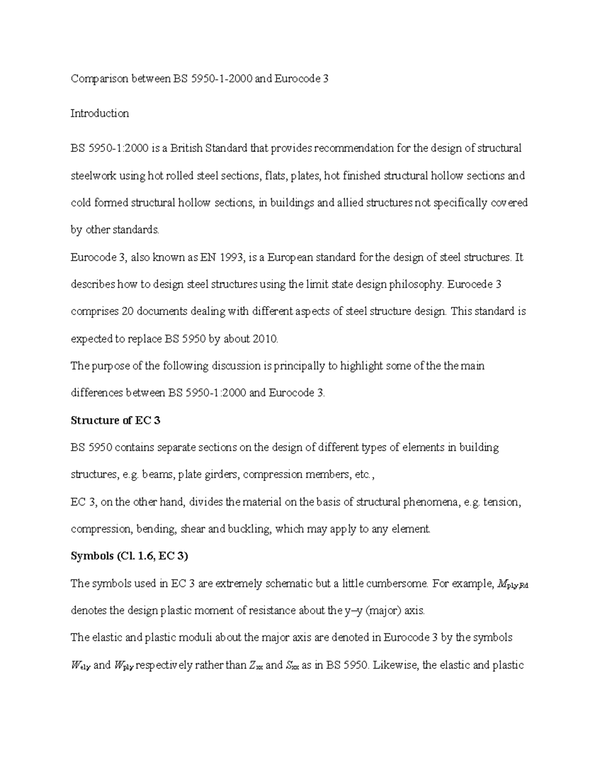 Comparative Analysis of BS 5950-1:2000 and Eurocode 3 Standards - Studocu