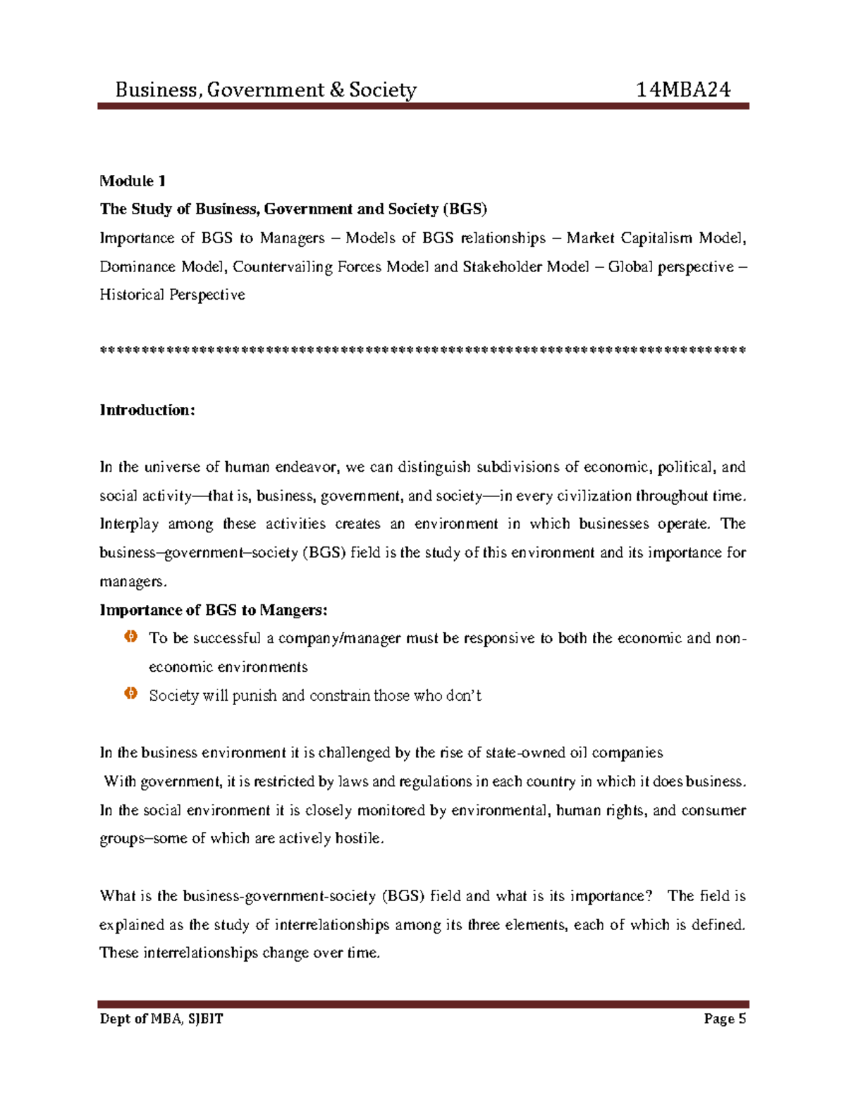 BGS Unit 1 - Lecture notes 1 - Module 1 The Study of Business ...